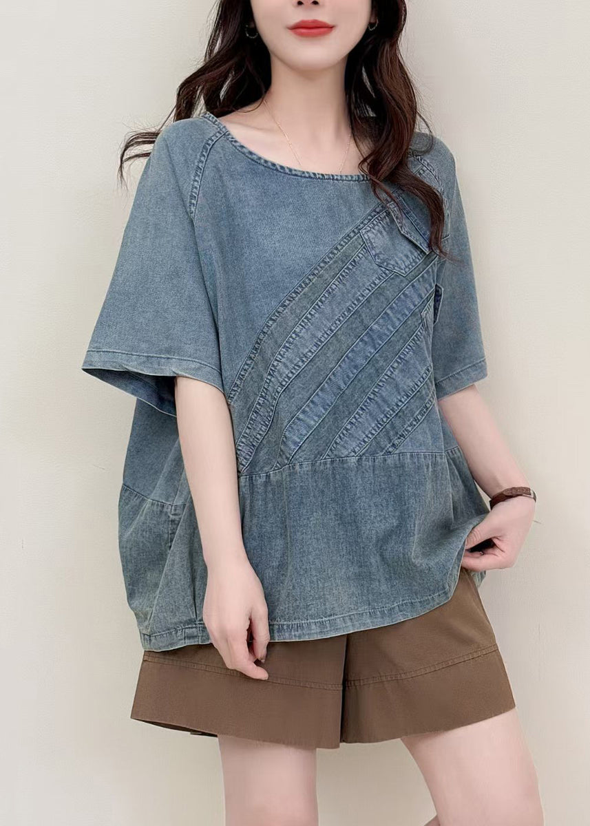 Art Blue Oversized Patchwork Denim Tanks Summer – SooLinen