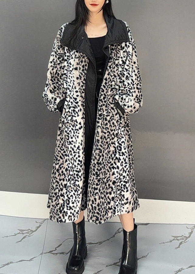 Boho Dark Grey Leopard Patchwork Pockets Long Trench Coat Spring – SooLinen