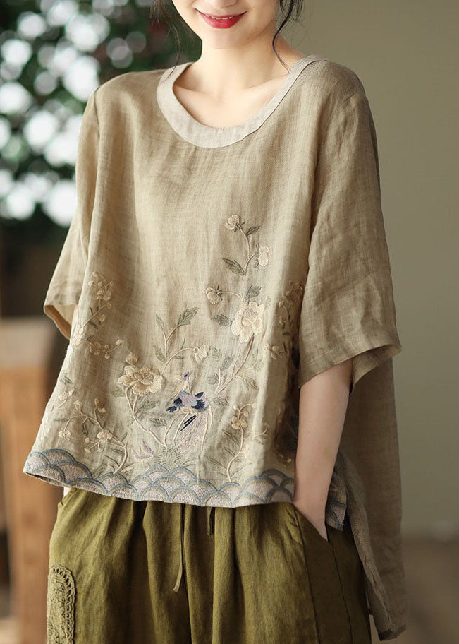 Khaki Patchwork Linen Tanks Oversized Low High Design Linen Summer – SooLinen