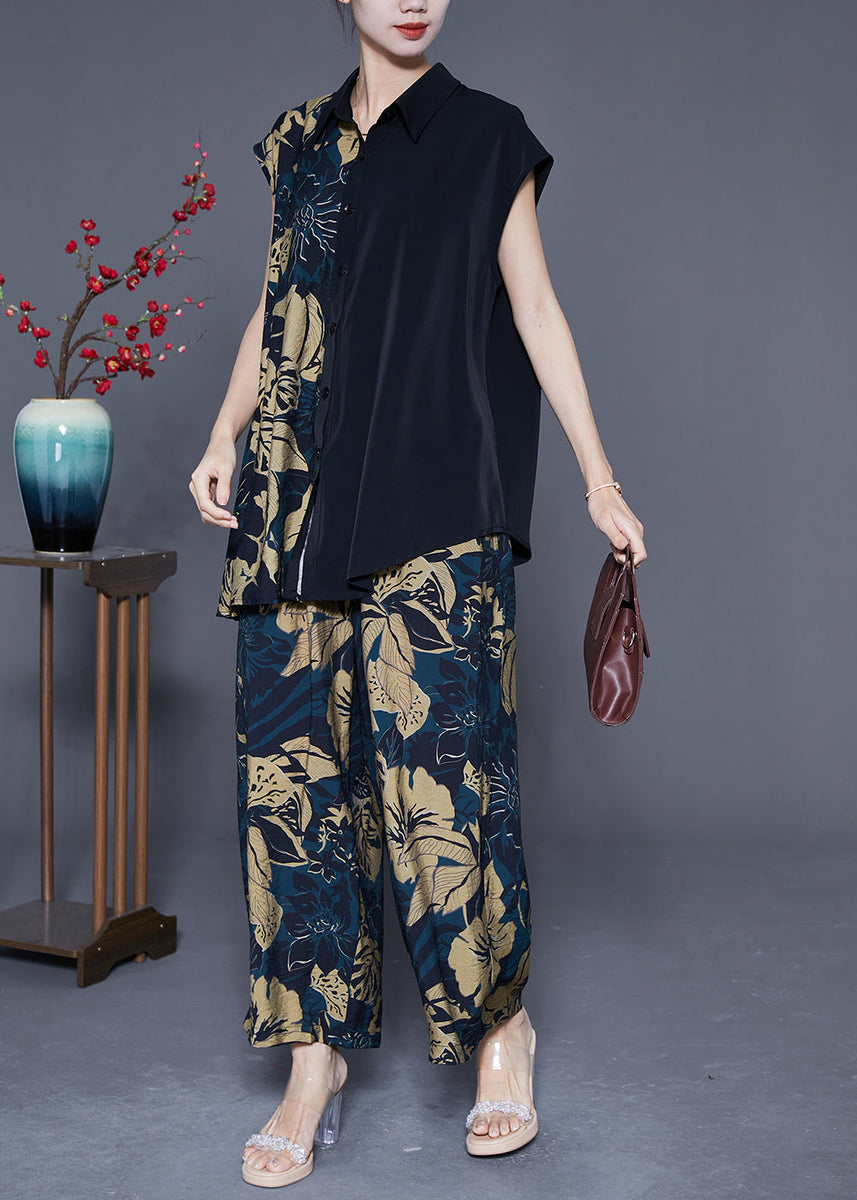 Art Black Asymmetrical Print Chiffon Two Pieces Set Summer – SooLinen