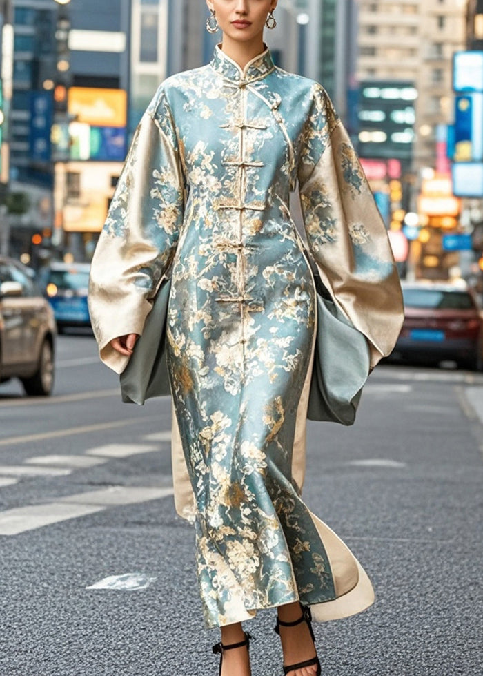 Art Gradient Color Print Chinese Style Silk Dress Spring – SooLinen