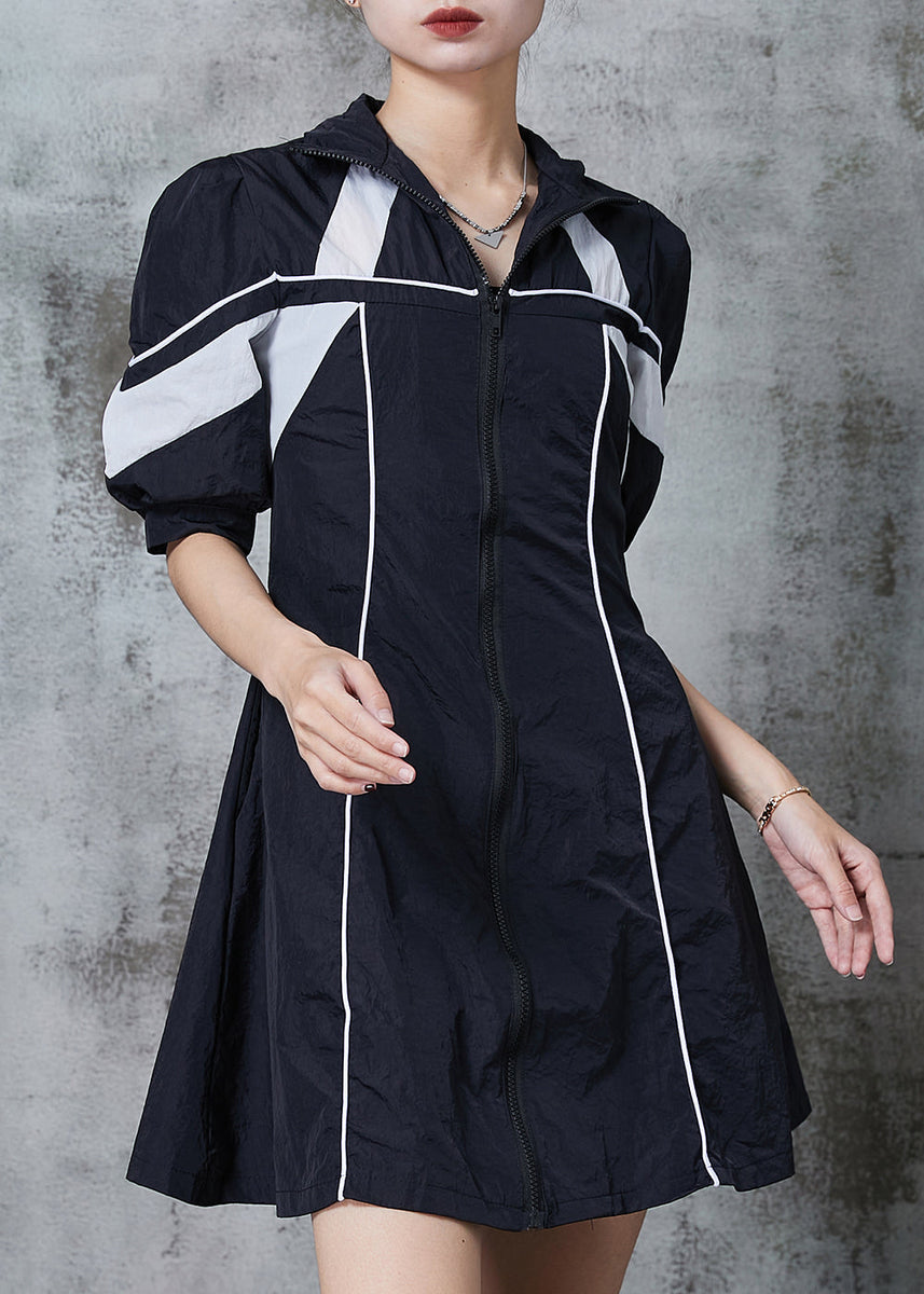 Beautiful Black Zip Up Patchwork Spandex Sweatshirt Dresses Summer ...