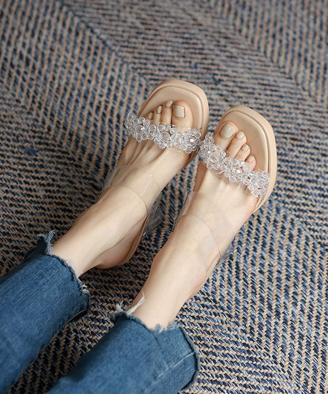 Beige Chunky Clear High Heel Slippers Fashion Peep Toe Platform Heels ...
