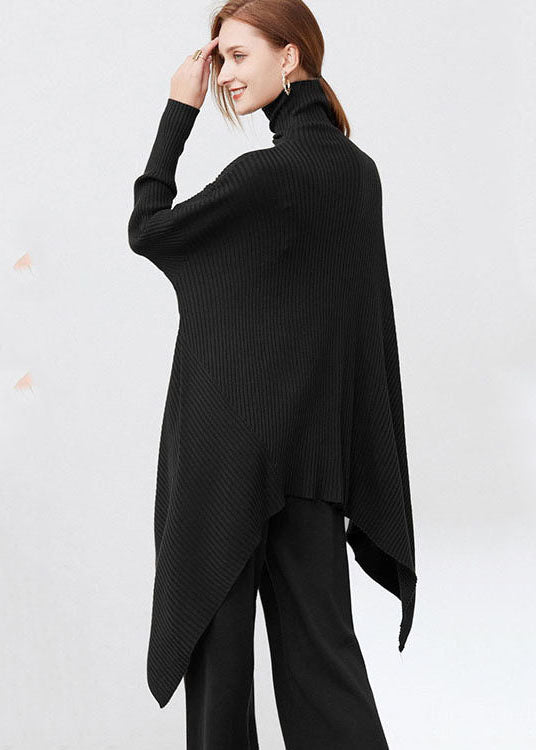 Black Oversized Wool Sweaters Asymmetrical Design Long Sleeve – SooLinen