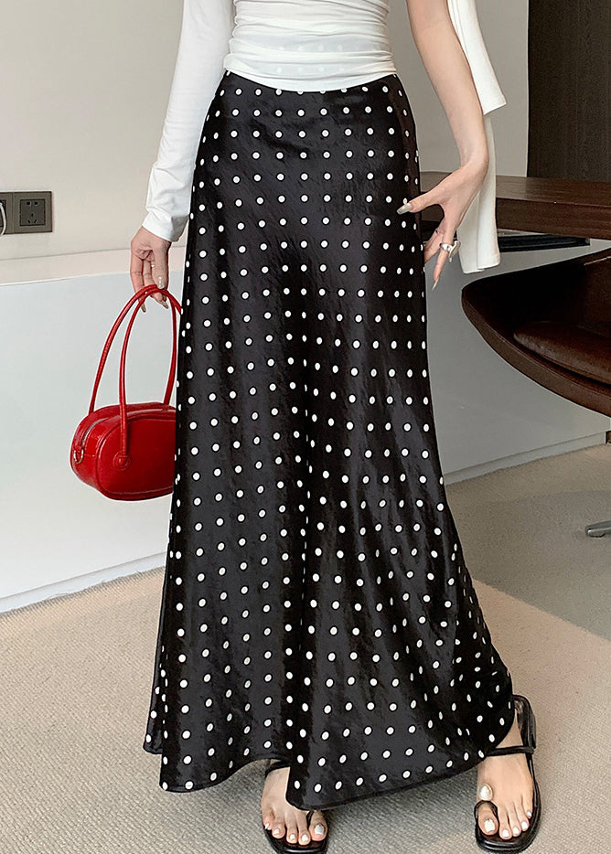 Black Print Silk Fall Maxi Skirts High Waist – SooLinen