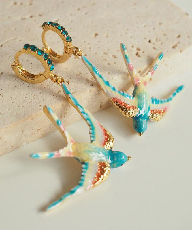 Bohemian Rainbow Copper Alloy Enamel Gem Stone Swallow Drop Earrings ...