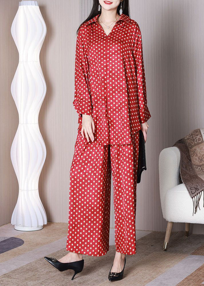 Bohemian Red Oversized Dot Print Draping Silk Two Piece Set Outfits Sp ...