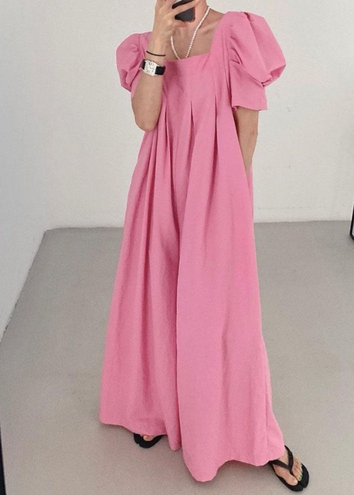 Bohemian Rose Square Collar Oversized Linen Jumpsuits Wide Leg Pants S ...
