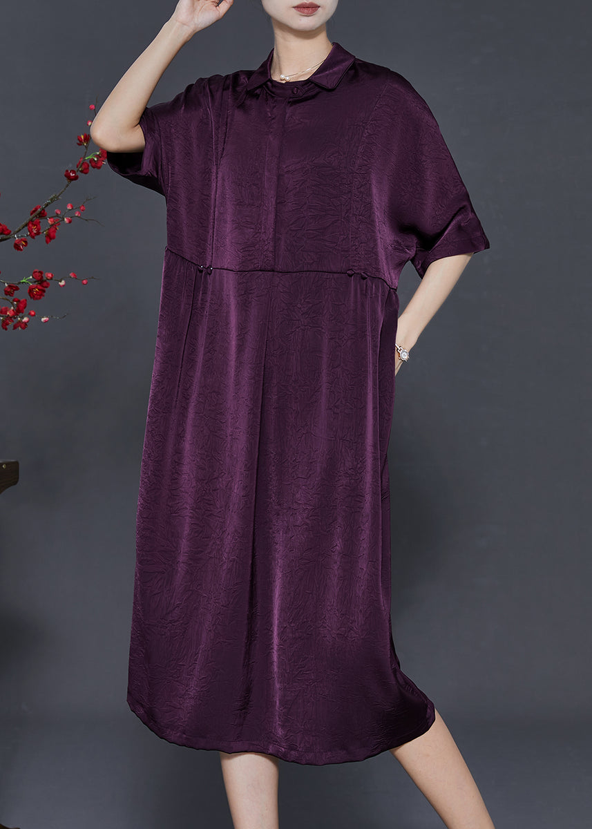 Boho Dull Purple Jacquard Silk Vacation Dresses Summer – SooLinen