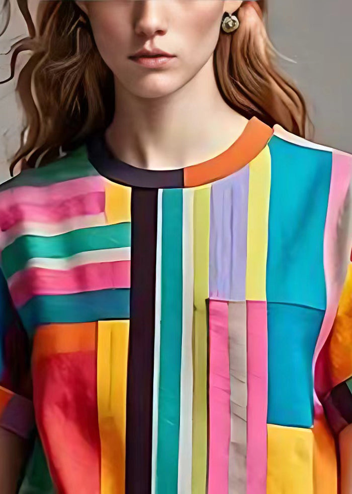 Boho Multicolour Oversized Striped Cotton Tops Summer – SooLinen