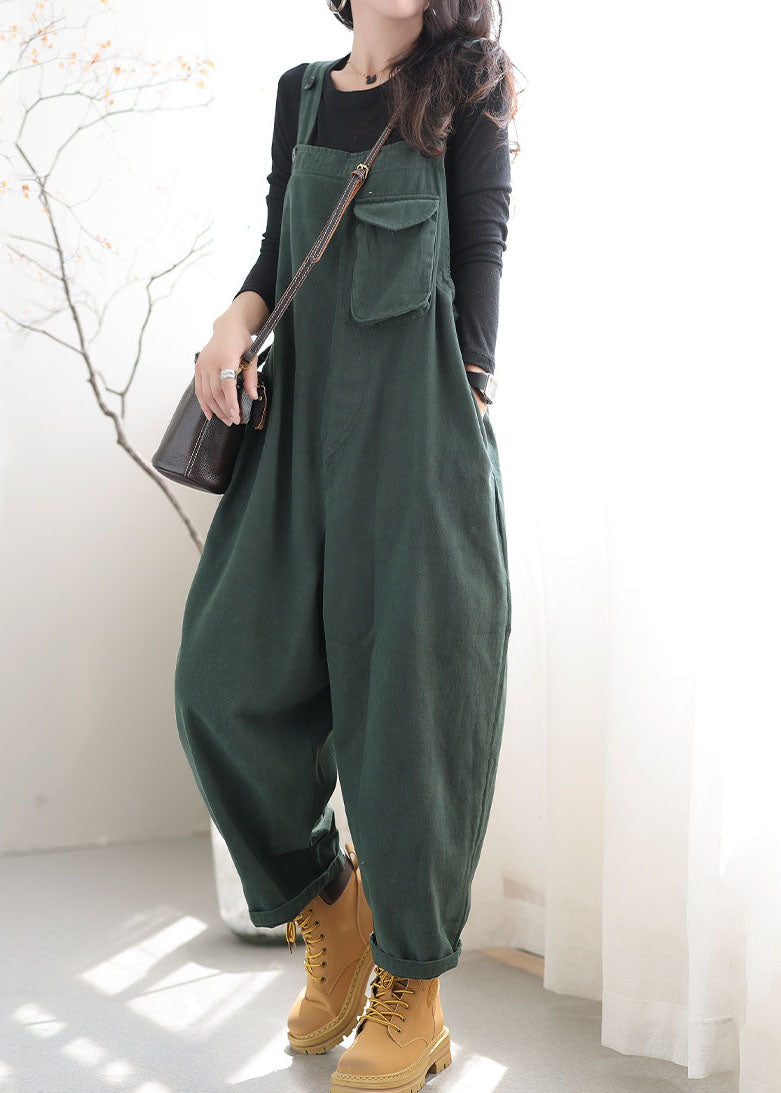 Boutique Green Pockets Patchwork Cotton Overalls Jumpsuit Spring – SooLinen