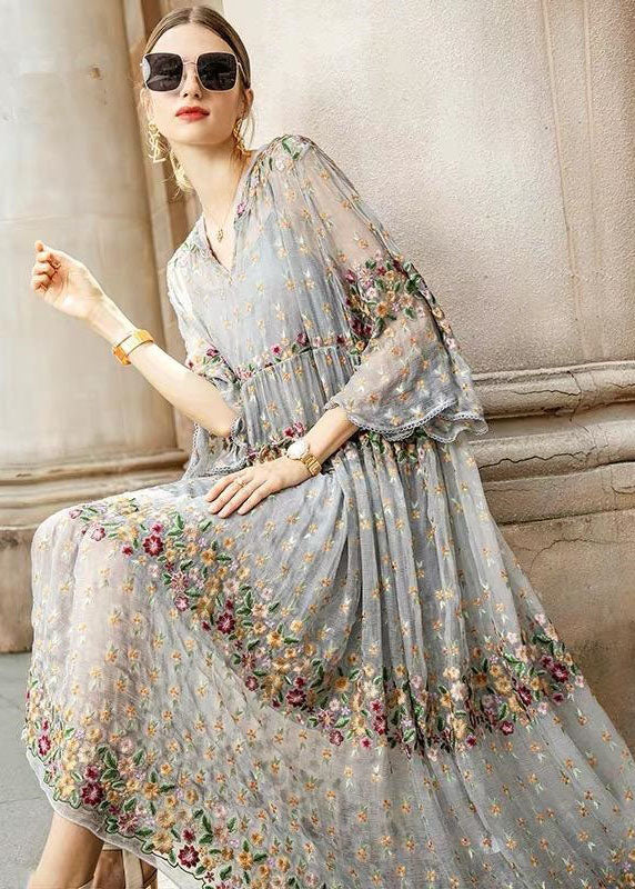 Boutique Grey V Neck Embroideried Lace Tulle Dresses Two Pieces Set Sp ...