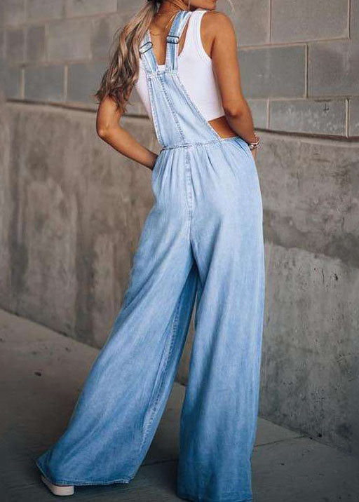 Boutique Light Blue Patchwork Denim Overalls Jumpsuit Summer – SooLinen