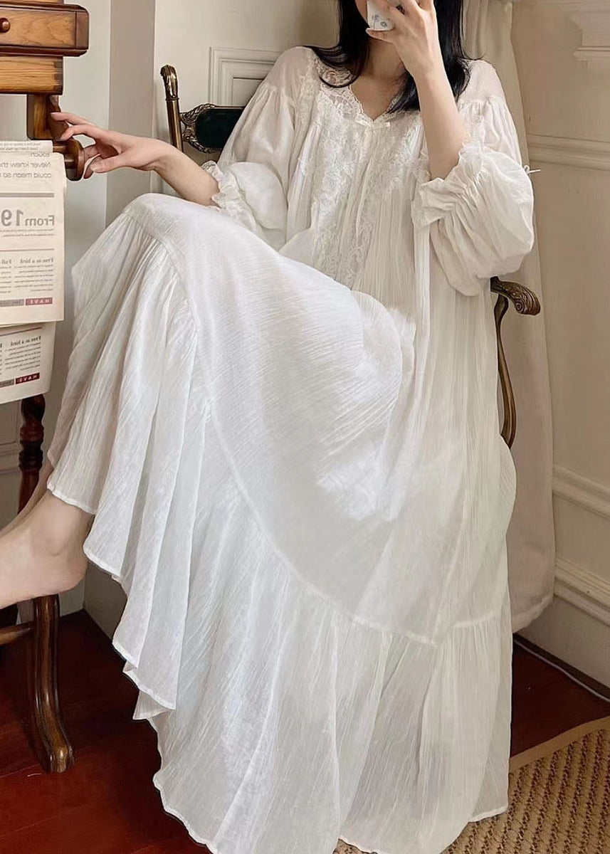 Boutique White Lace Wrinkled Patchwork Cotton Dresses Spring – SooLinen