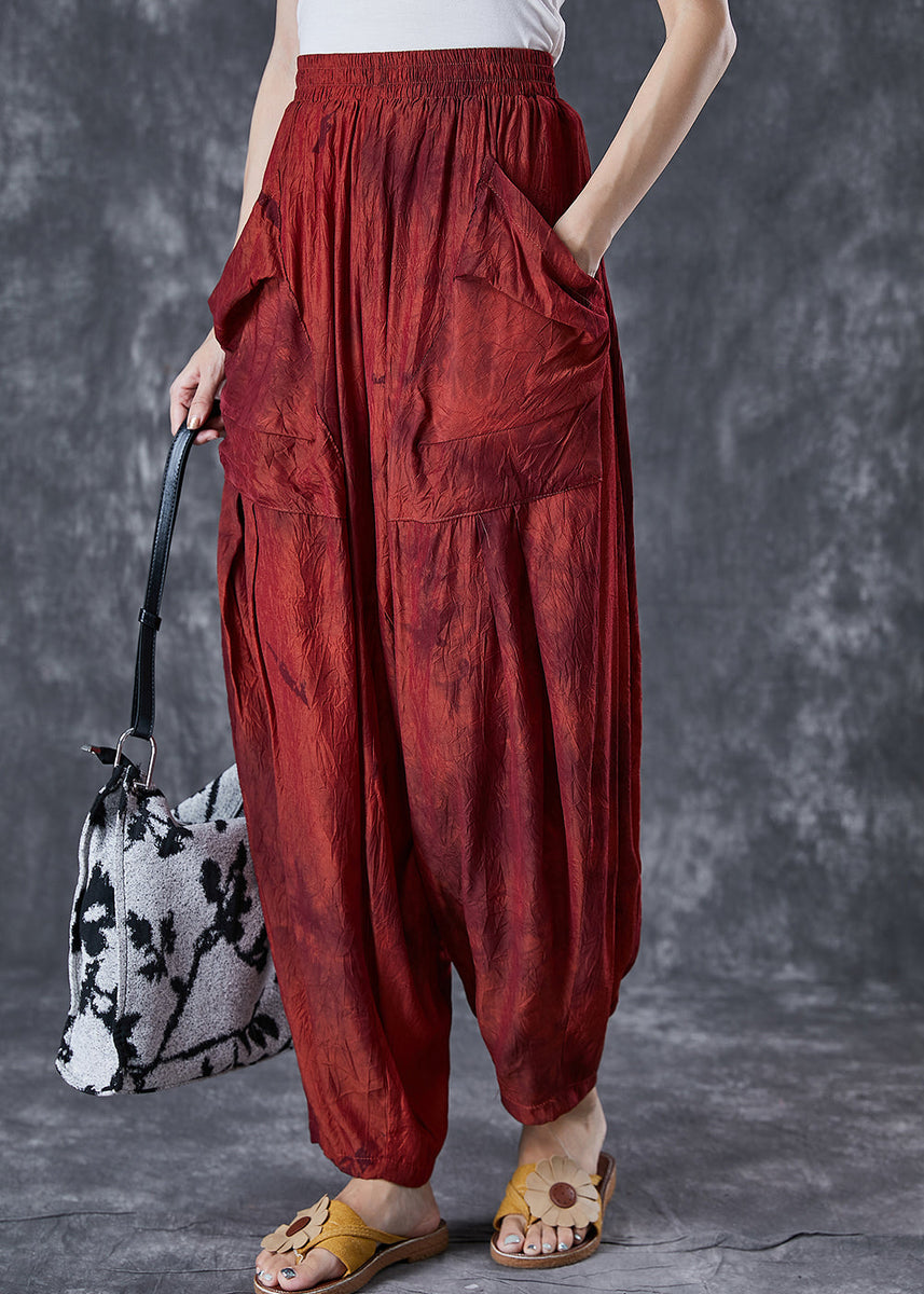 Brick Red Tie Dye Harem Pants Wrinkled Pockets Summer – SooLinen