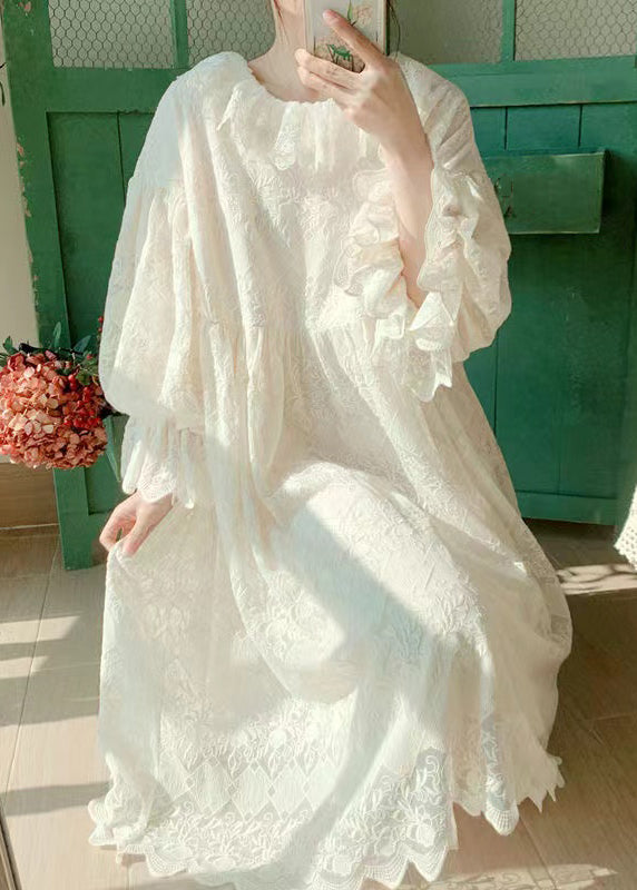 Brief Apricot Lace Patchwork Maxi Dress Lantern Sleeve – SooLinen