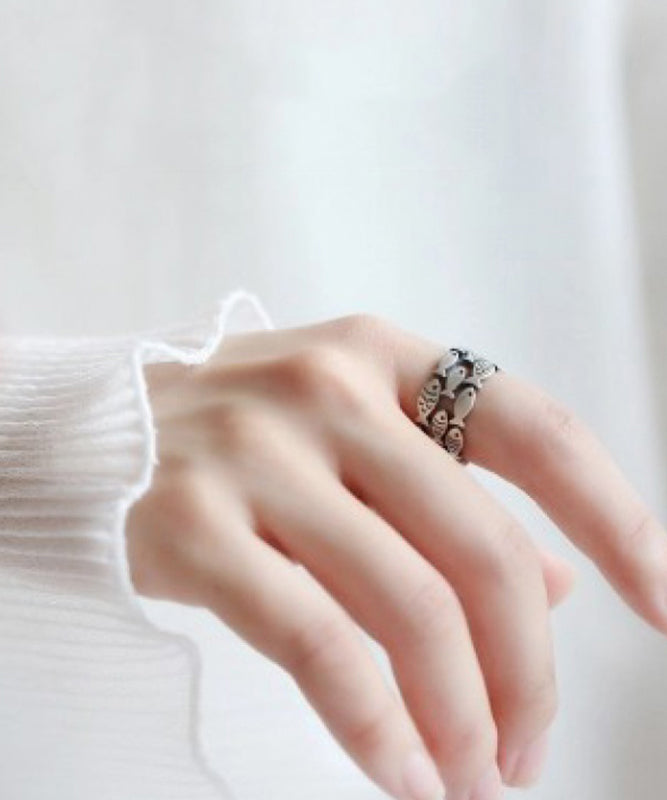 Brief Silk Sterling Silver Hollow Out Little Fish Rings – SooLinen