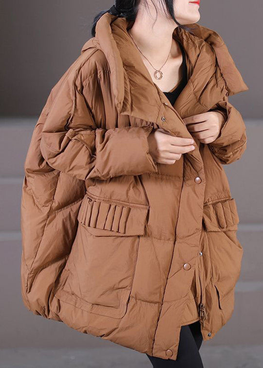 Caramel Warm Duck Down Puffer Jacket Hooded Oversized Winter – SooLinen