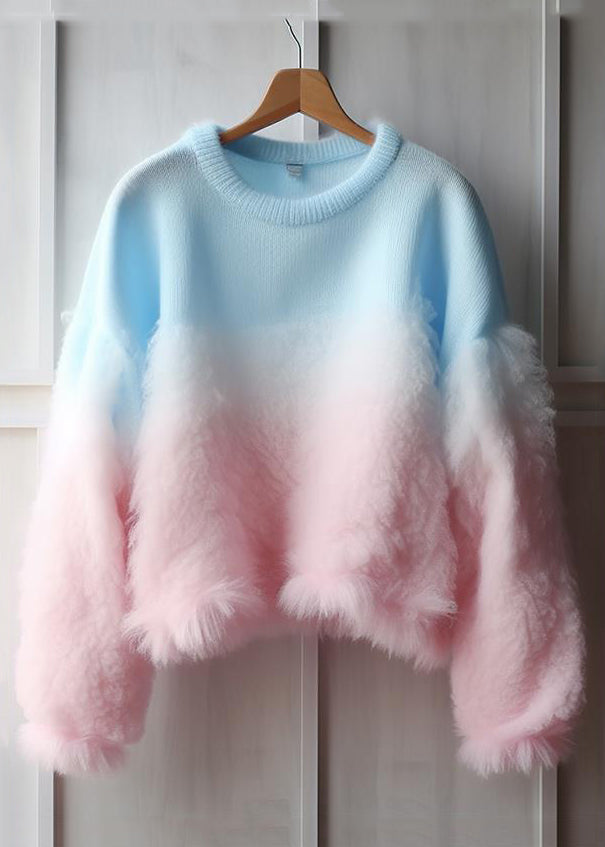 Chic Gradient Color Fluffy Cozy Cotton Knit Sweaters Fall – SooLinen