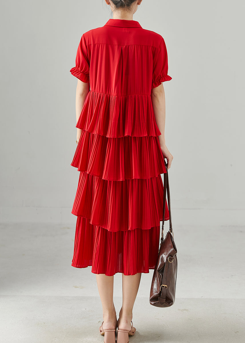 Chic Red Peter Pan Collar Patchwork Chiffon Dress Summer – SooLinen