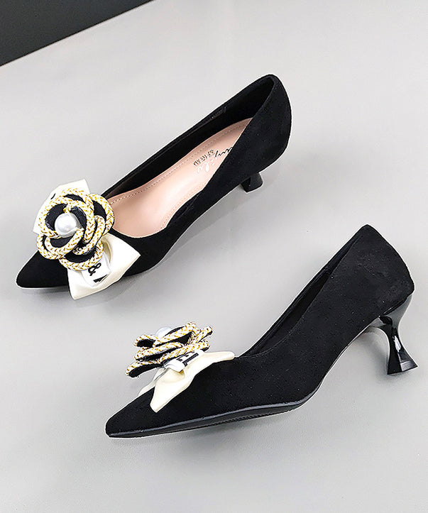 Classy Black Suede Splicing High Heels Pointed Toe – SooLinen