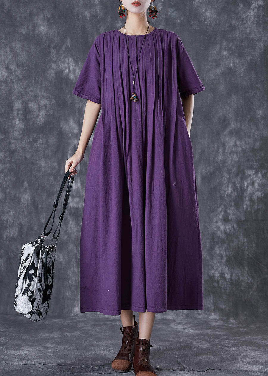 Classy Dark Purple Oversized Wrinkled Linen Robe Dresses Summer – SooLinen