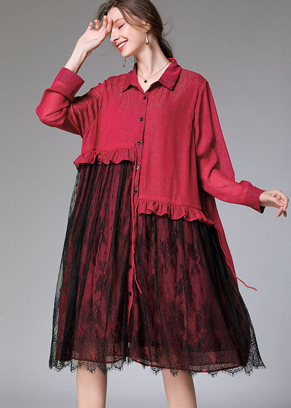 Classy Mulberry Peter Pan Collar Lace Patchwork Chiffon Mid Dress Spri ...