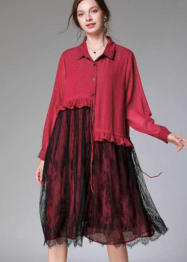 Classy Mulberry Peter Pan Collar Lace Patchwork Chiffon Mid Dress Spri ...