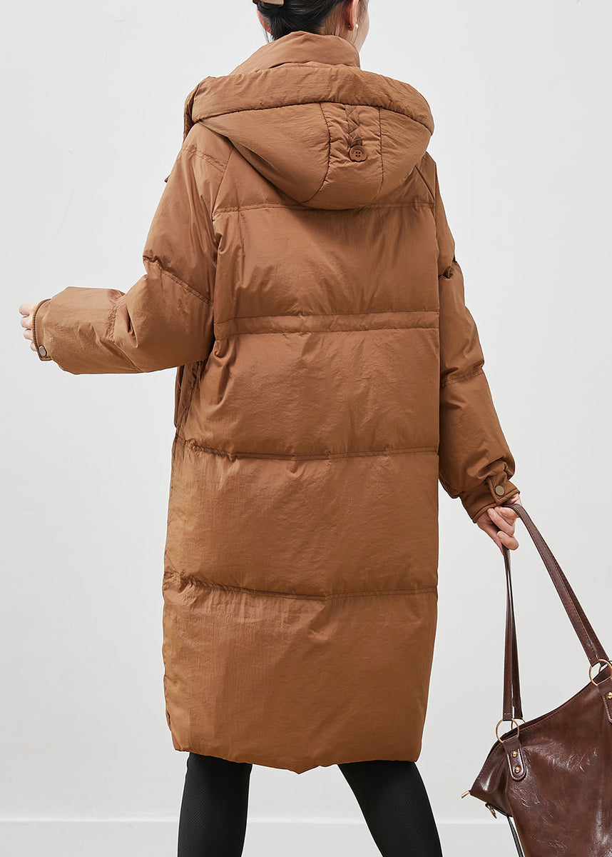 Coffee Warm Duck Down Puffer Jacket Hooded Pockets Winter – SooLinen