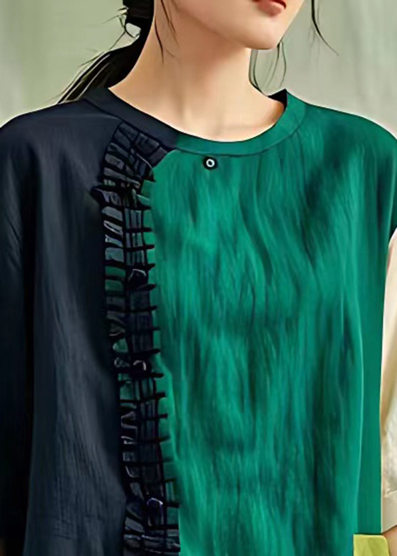 Colorblock Cotton blend Shirt Top Asymmetrical Design Summer – SooLinen