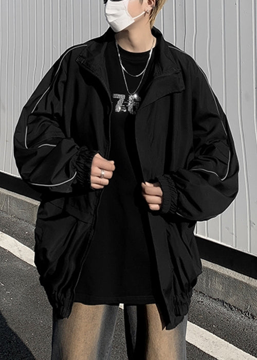 Cool Black Zip Up Pockets Cotton Mens Coats Spring – SooLinen