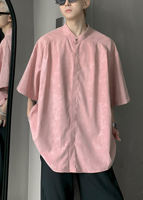 Cool Pink Button Print Ice Silk Mens Shirts Half Sleeve – SooLinen