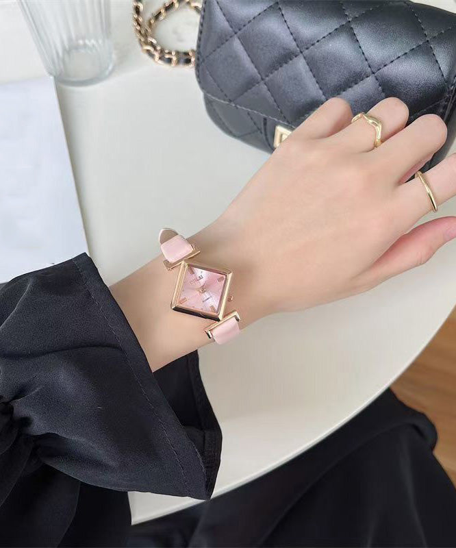 Cute Pink Leather Diamond Shaped Watch – SooLinen