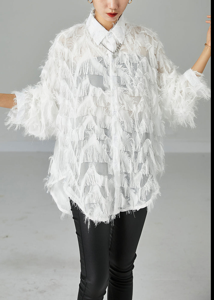 Diy White Oversized Fluffy Cotton Blouse Tops Summer – SooLinen