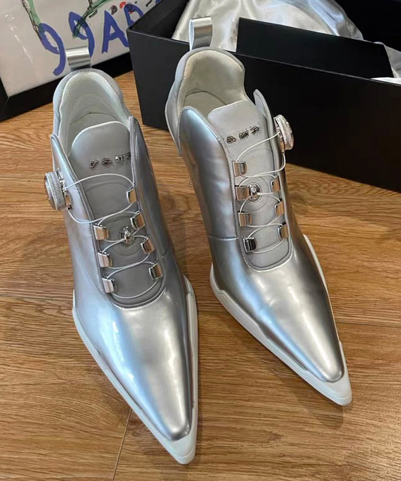 European And American Style Silver Splicing High Heel Boots Pointed To ...
