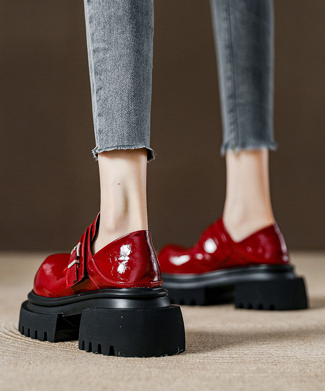Fashion Red Loafer Shoes Platform Faux Leather – SooLinen