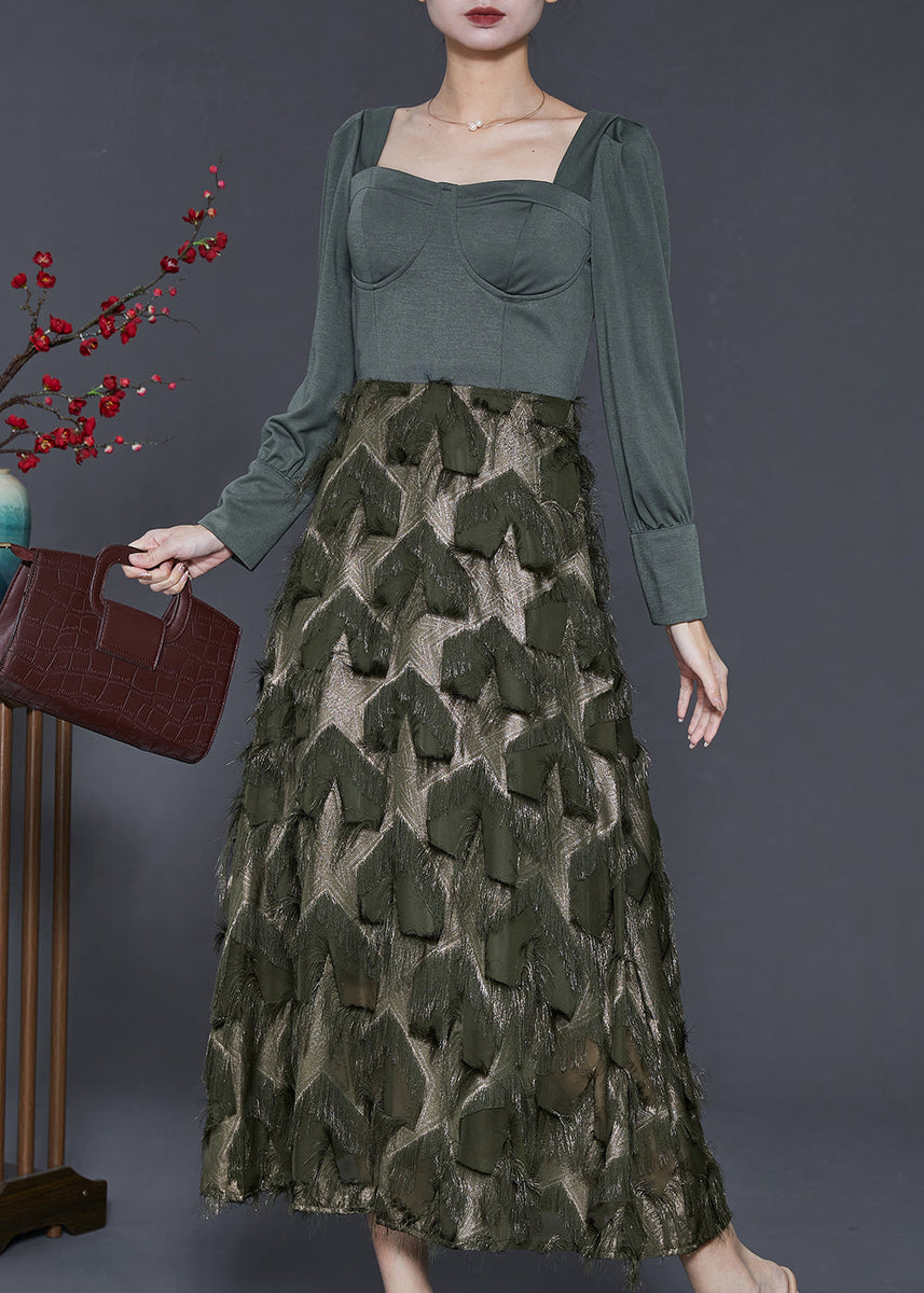 Fine Dull Green Patchwork Cotton Bustier Top Dresses Spring – SooLinen