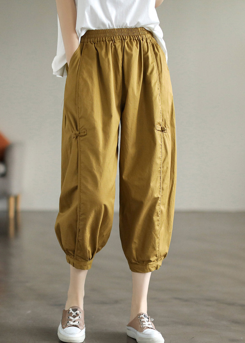 Fine Ginger Patchwork Button Cotton Crop Pants Summer – SooLinen