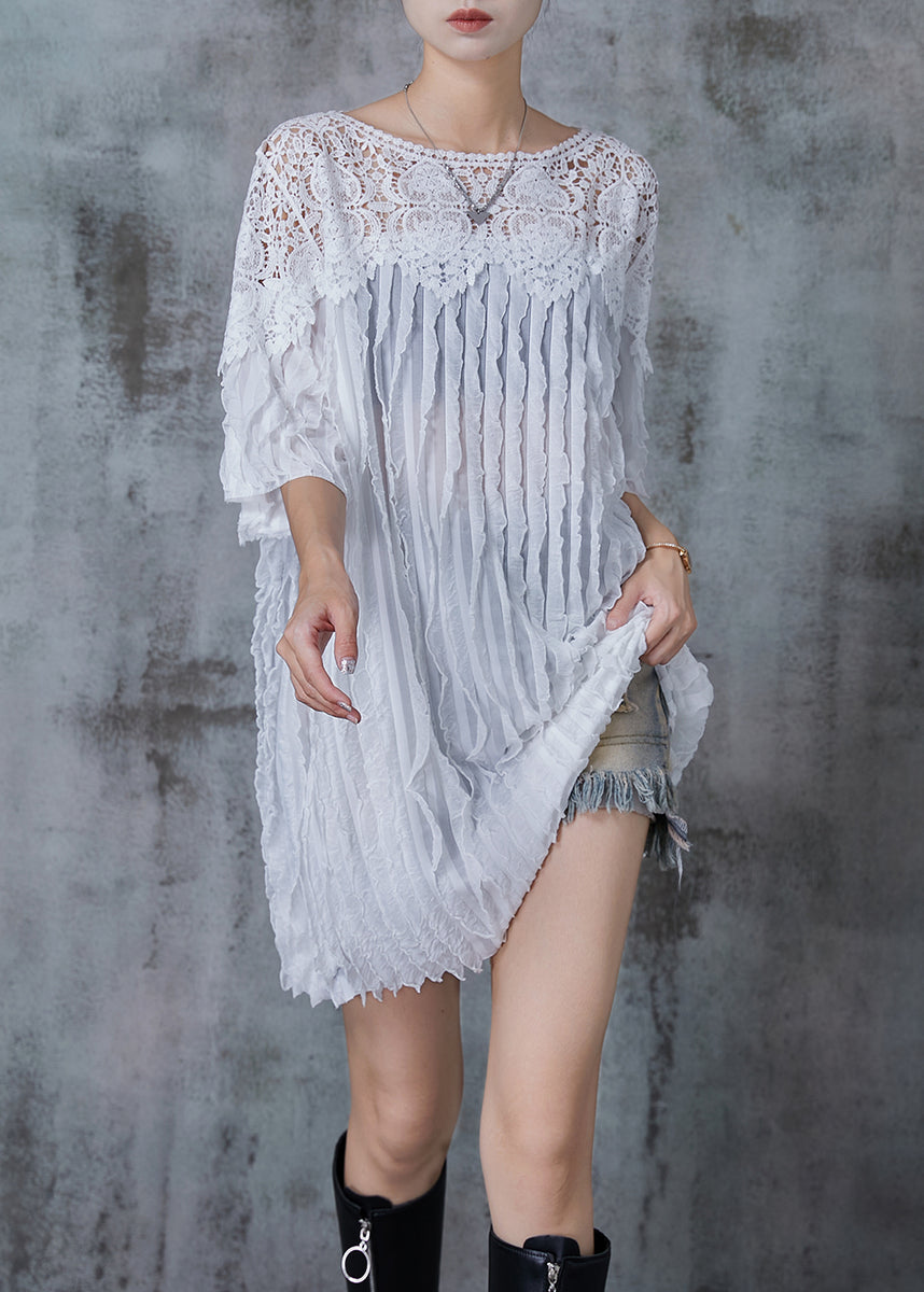 Fine White Oversized Patchwork Cotton Work Dress Summer – SooLinen