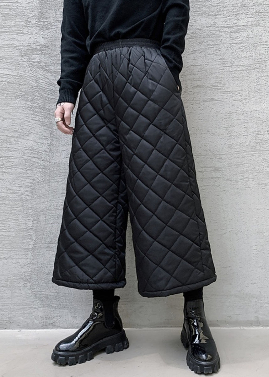 French Black Pockets Elastic Waist Cotton Filled Men Wide Leg Pants Sp ...