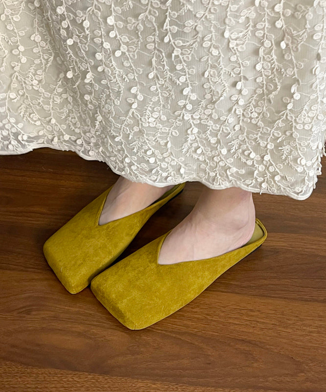 French Black Square Toe Suede Slide Sandals – SooLinen