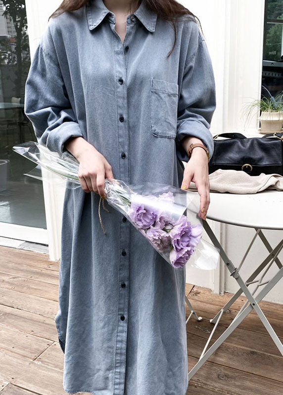 French Blue Peter Pan Collar Denim Shirts Dress And Vest Two Pieces Sp ...