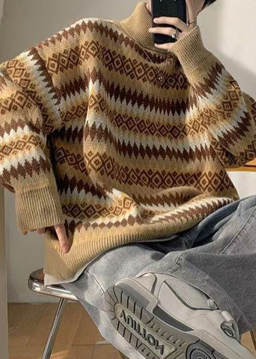 French Blue Striped Knit Men Sweaters Turtleneck Winter – SooLinen