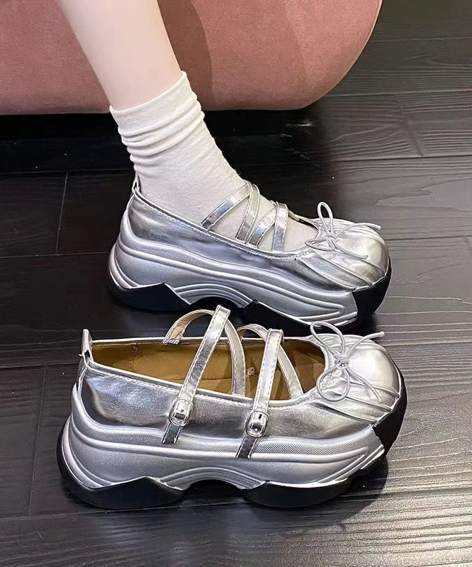 French Cute Platform Shoes With Butterfly Cross Buckle – SooLinen