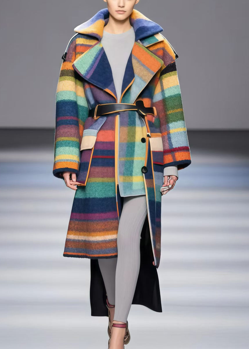 French Rainbow Asymmetrical Design Woolen Trench Fall – SooLinen