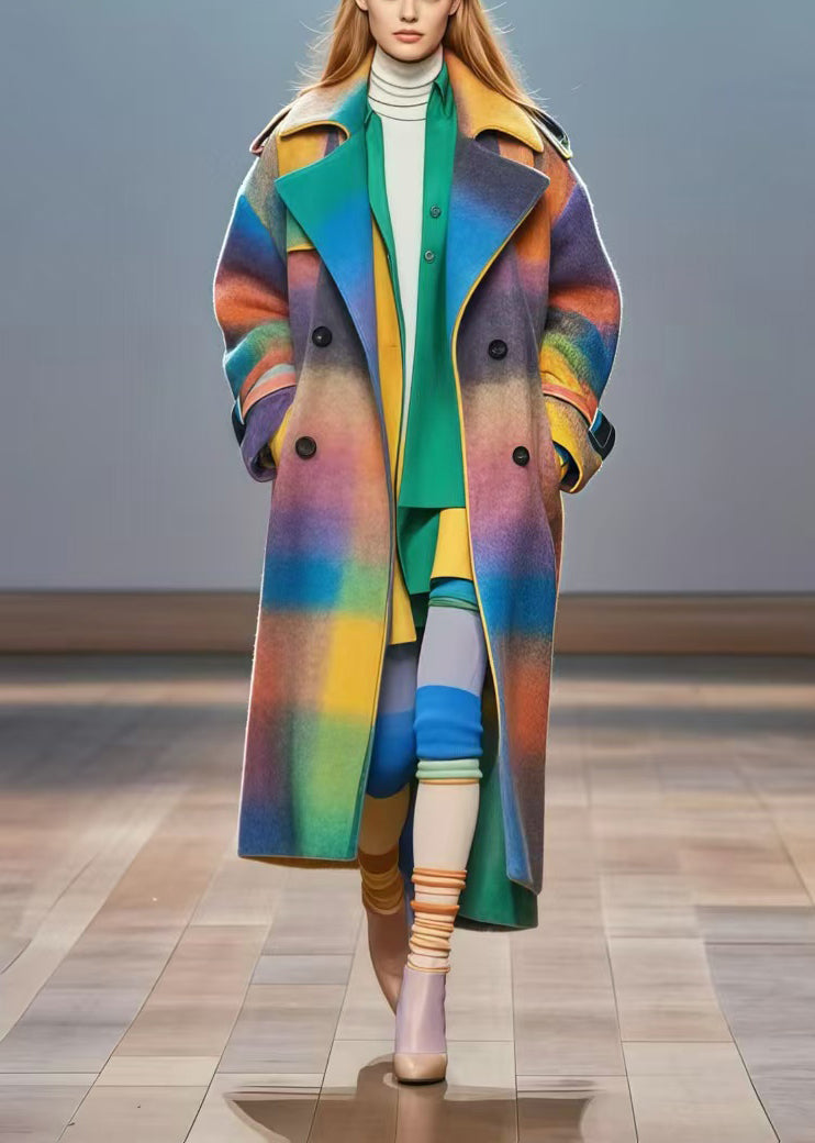 French Rainbow Oversized Double Breast Woolen Trench Fall – SooLinen