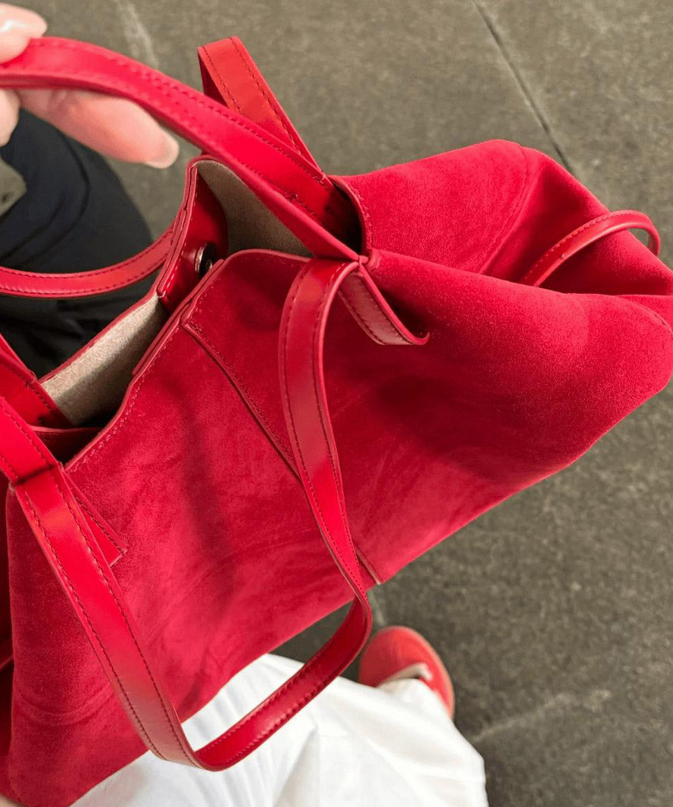 French Red Large Capacity Faux Leather Satchel Handbag – SooLinen