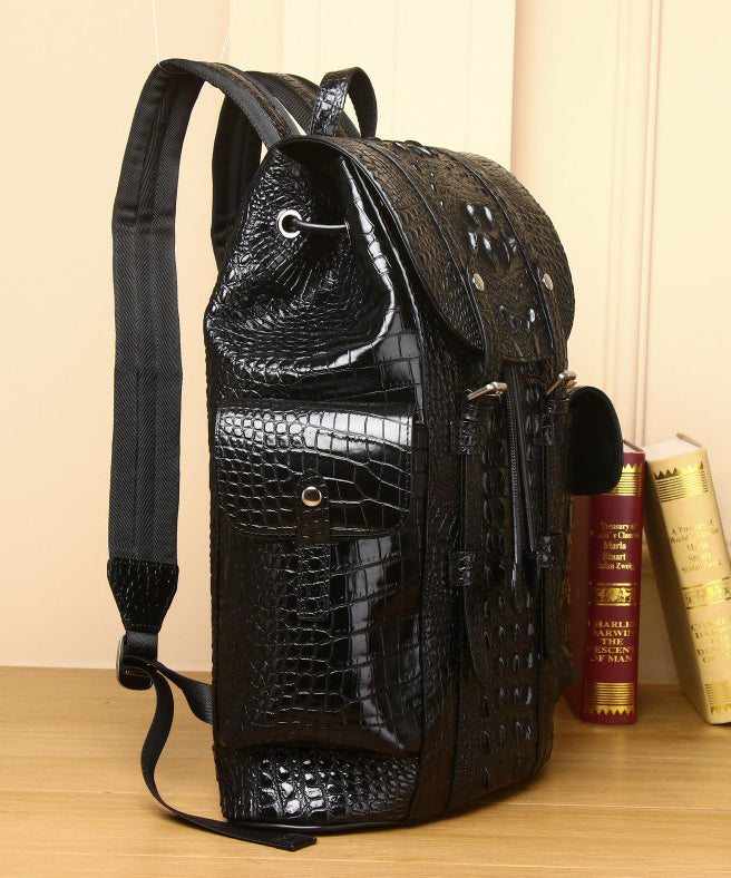 Handmade Black Large Capacity Calf Leather Backpack Bag – SooLinen