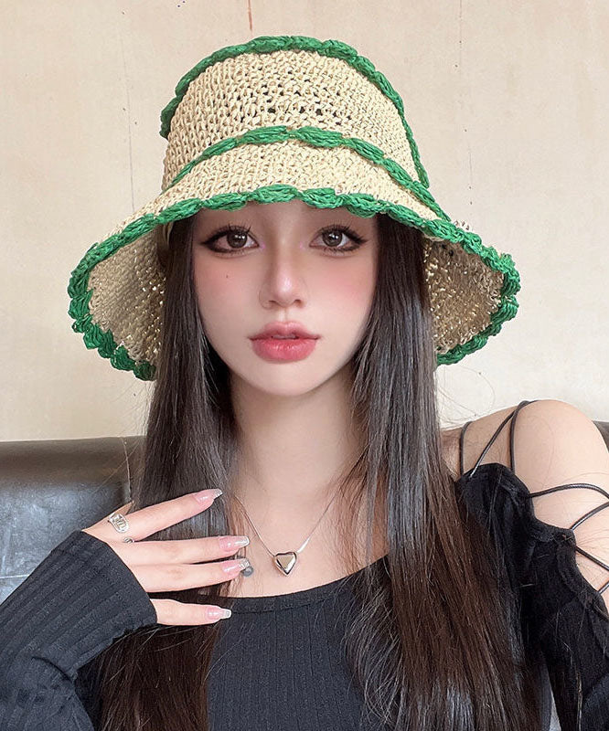 Handmade Colorblock Oversized Hollow Out Straw Woven Bucket Hat – SooLinen