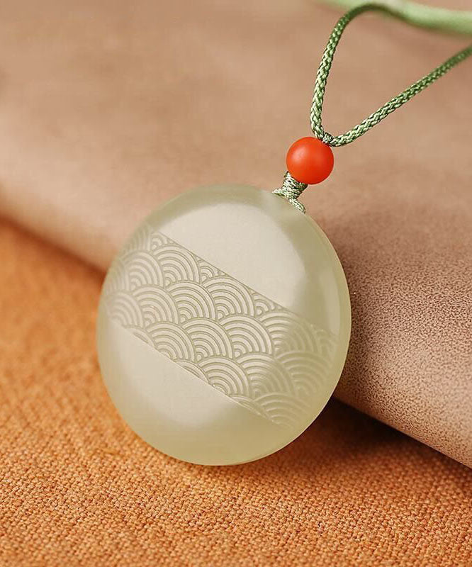 Handmade Cyan Jade Round Carving Pendant Necklace – SooLinen